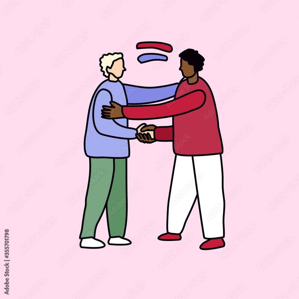 Black and white people unity vector illustration. Anti-racist poster ...