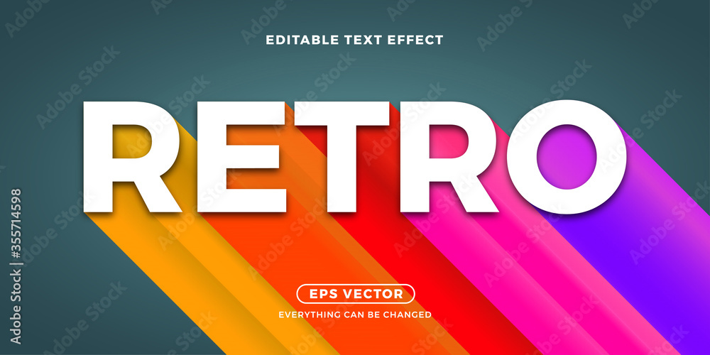 Retro long shadow editable text vector Stock Vector | Adobe Stock