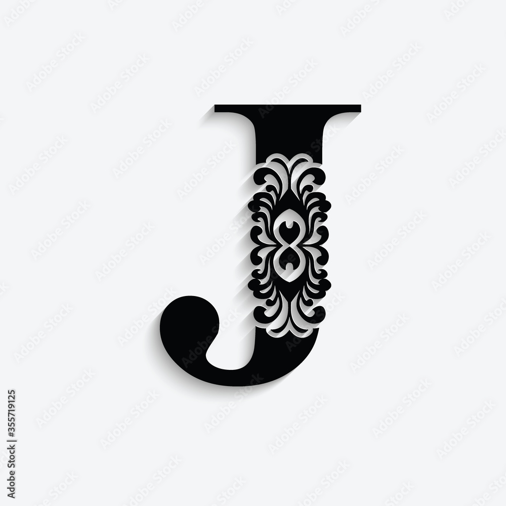 letter J. Black flower alphabet. Beautiful capital letters with shadow ...