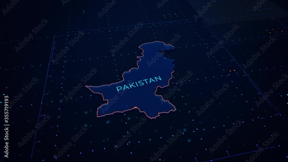 3d render of Pakistan map. Camera flying through digital space. Stock ...