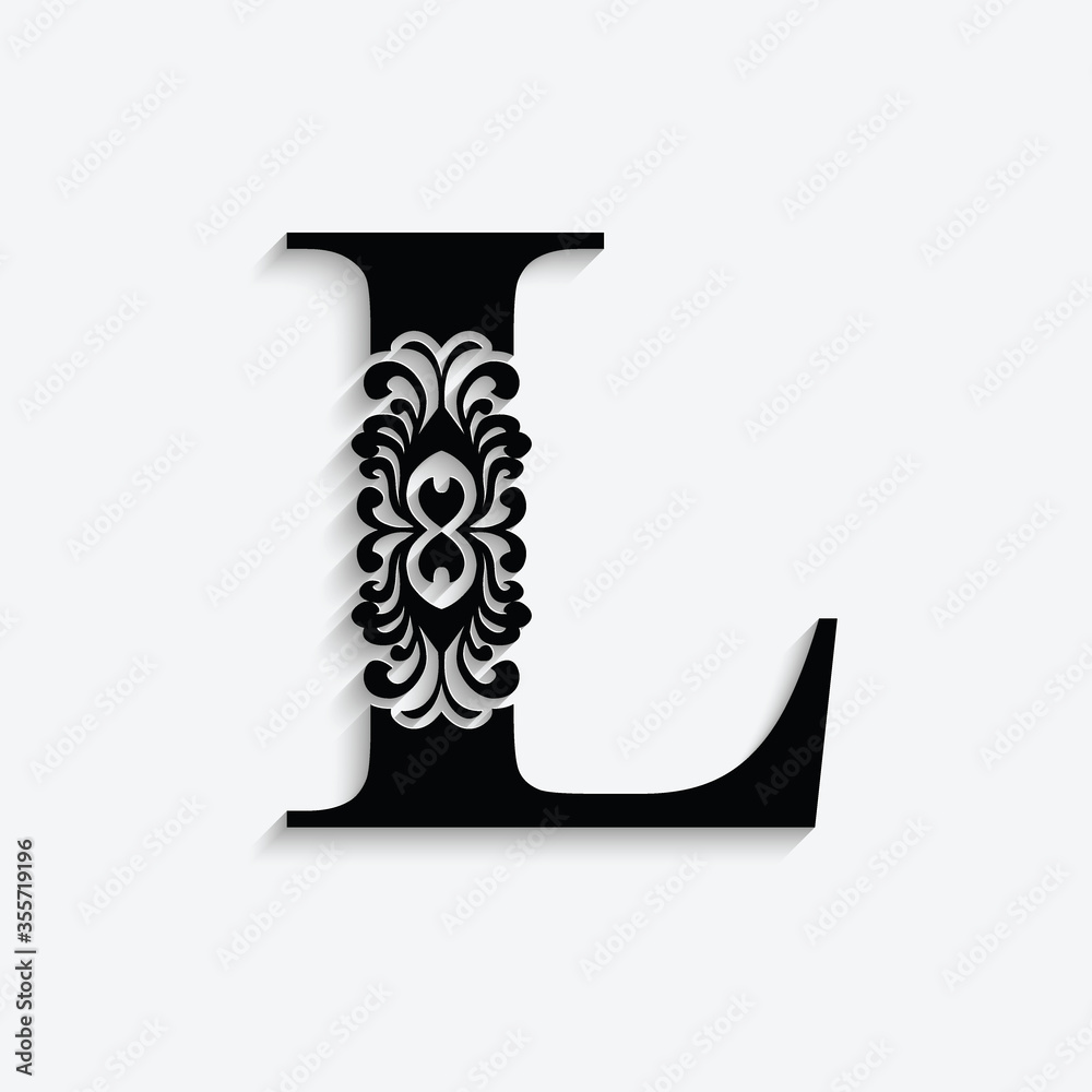 letter L. Black flower alphabet. Beautiful capital letters with shadow ...