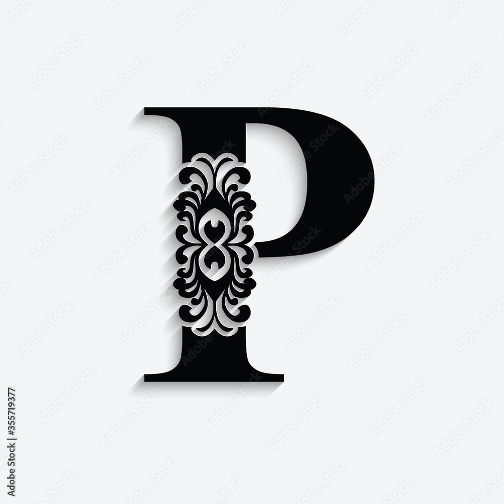 letter P. Black flower alphabet. Beautiful capital letters with shadow ...