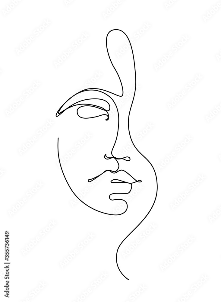 One Line Drawing Woman Face, Beauty Female Portrait Stock Vector ...