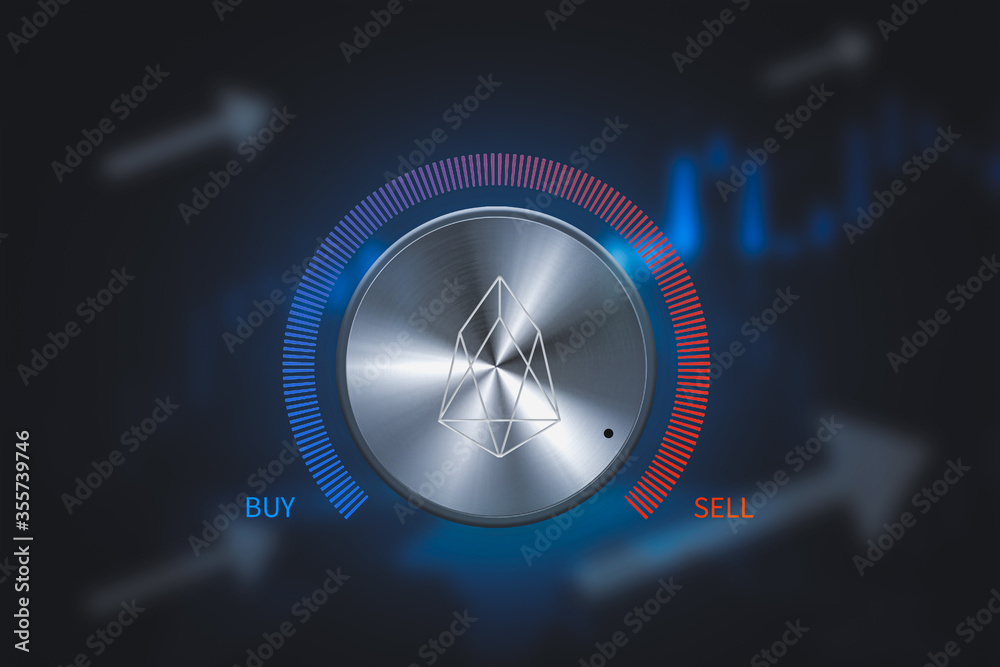 Eos Symbol. 3D Illustration of Blue Metallic eos Logo on the Blue ...