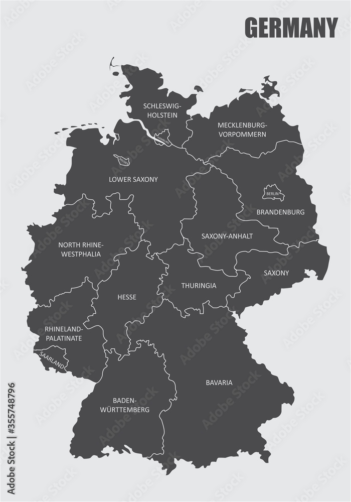The isolated Germany regions map with labels Stock Vector | Adobe Stock