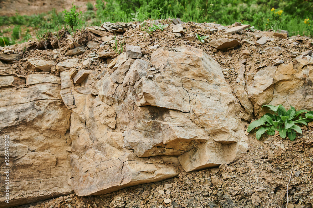 Layers of soil with groundwater. Details of earth layers in a clay pit ...