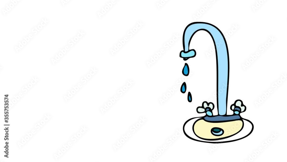 sketchy close up drawing of a bathroom tap constantly dripping liquid ...