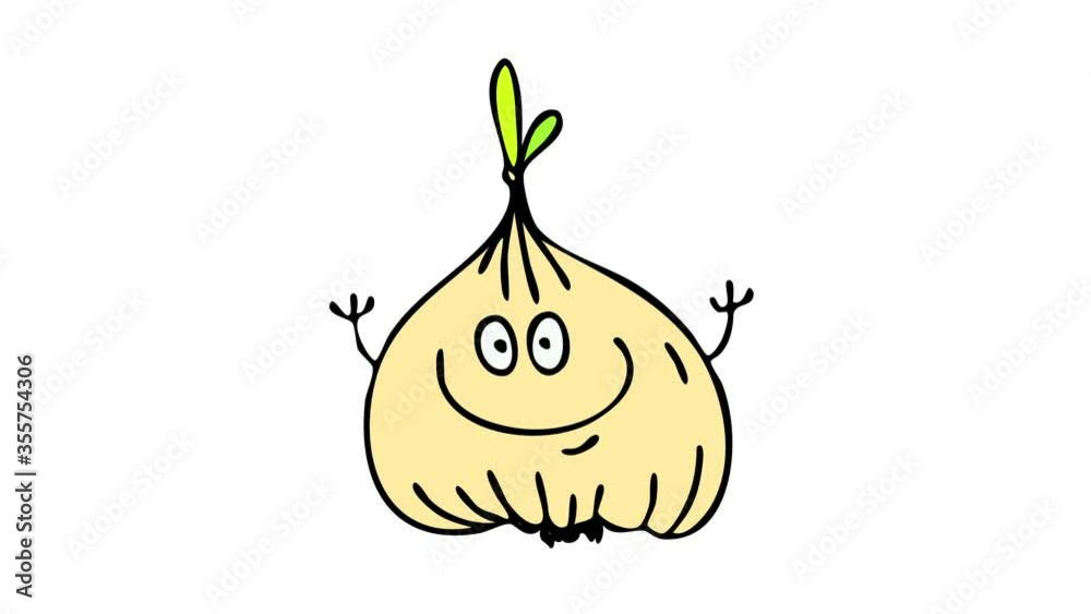 organic garlic clove with tiny arms and smiley face with textures on ...