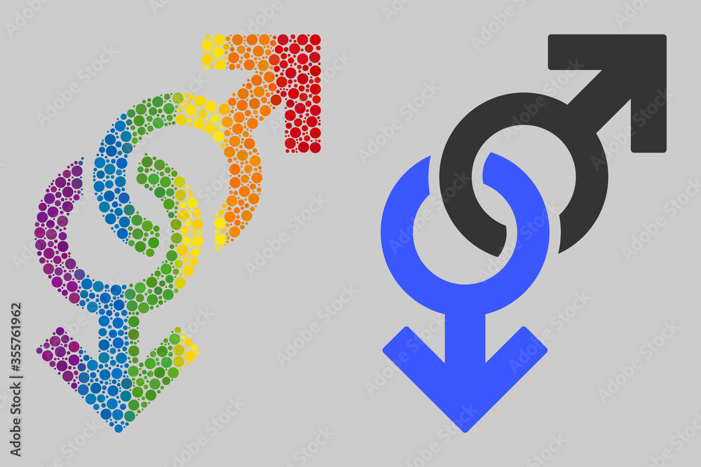 Gay symbol mosaic icon of round dots in variable sizes and rainbow ...
