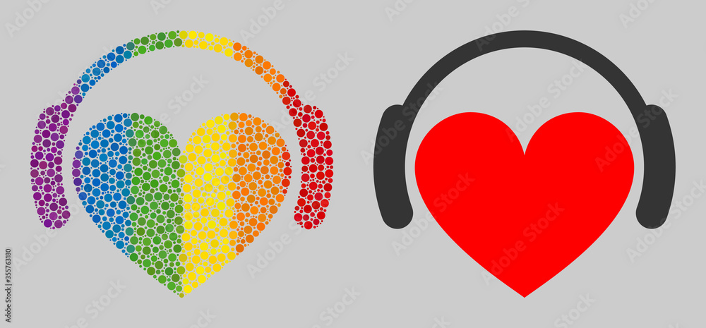 Love heart headphones composition icon of filled circles in variable ...