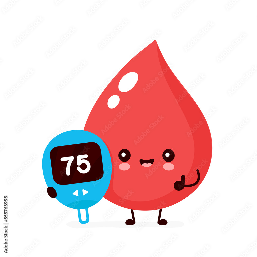 Cute happy blood drop with glucose measuring Stock Vector | Adobe Stock