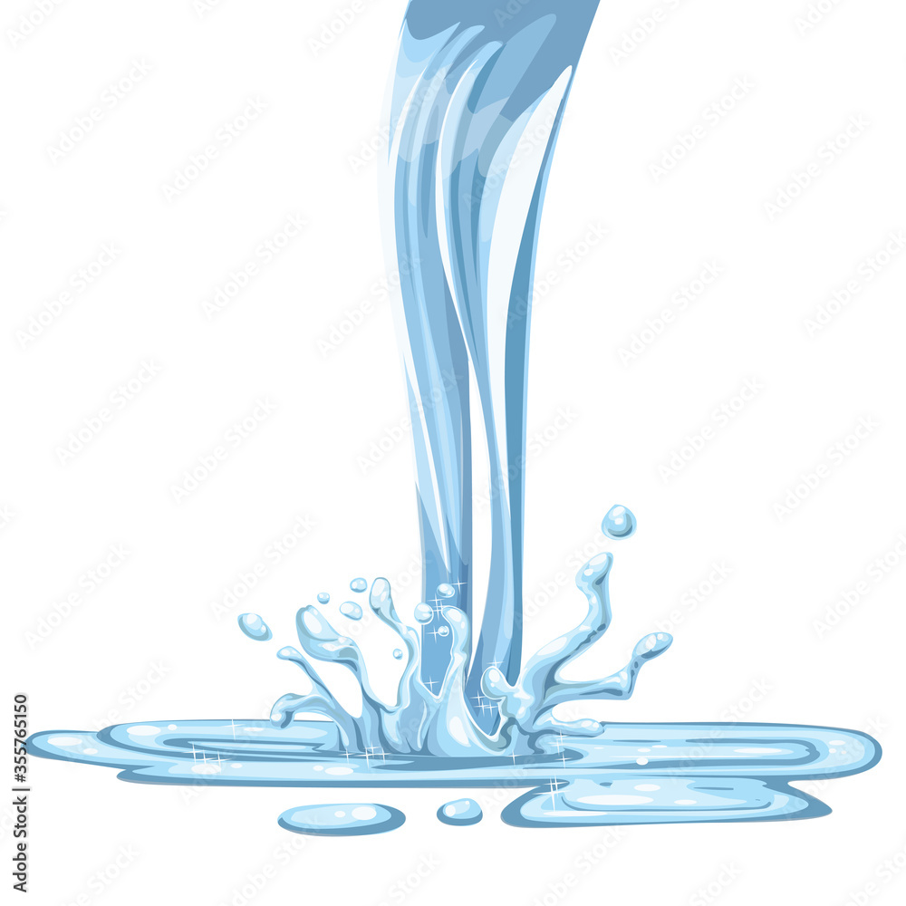 Flowing and spray water Vector draw isolated on a white background ...