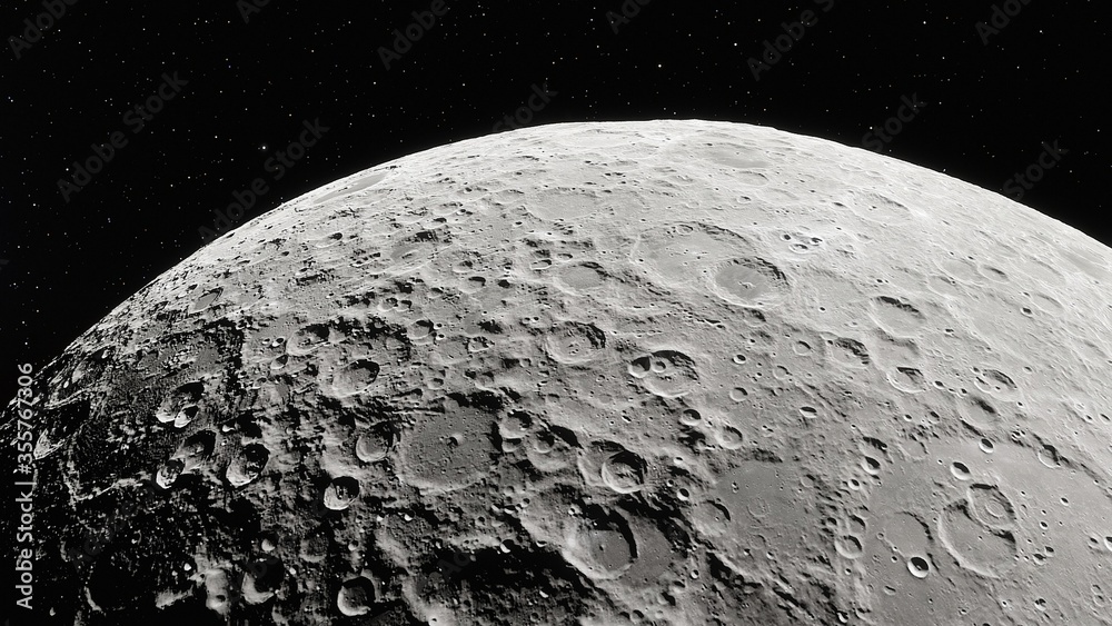 realistic moon in space, realistic moon surface, moon craters 3d render ...