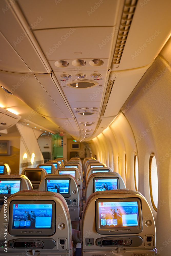 HONG KONG, CHINA - CIRCA FEBRUARY, 2019: interior shot of lower deck in ...