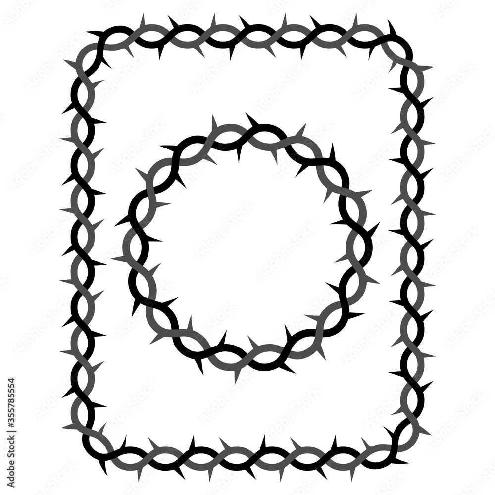 Spiked wicker circle frame and rectangle isolated. Crown of thorns ...