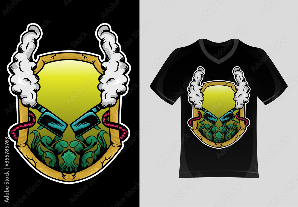 Vector vape smoke tshirt design emblem isolated illustration, shield ...