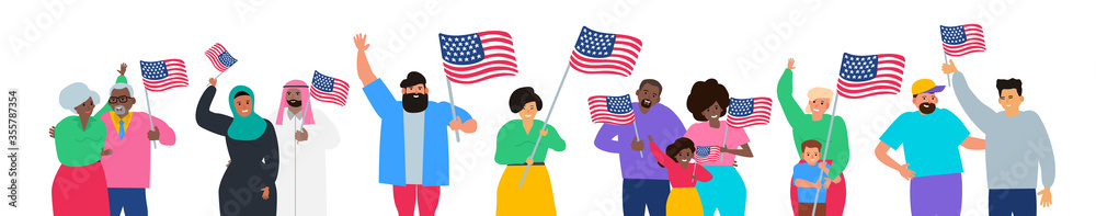 happy multiracial people holding american flags happy independence day ...