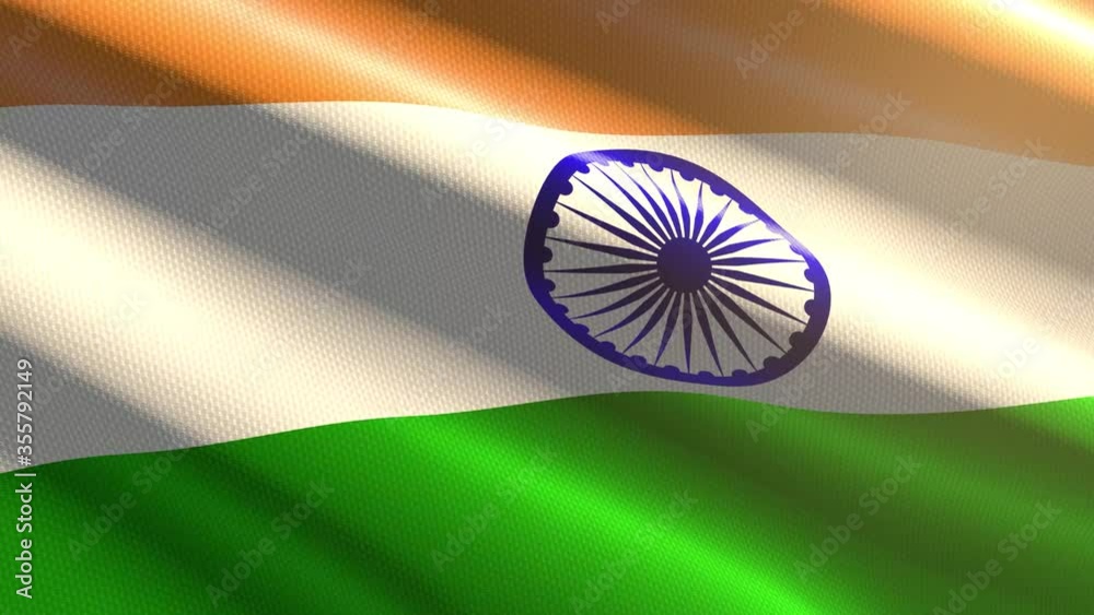 60FPS bright shiny velvet India flag colored in orange, green, white ...