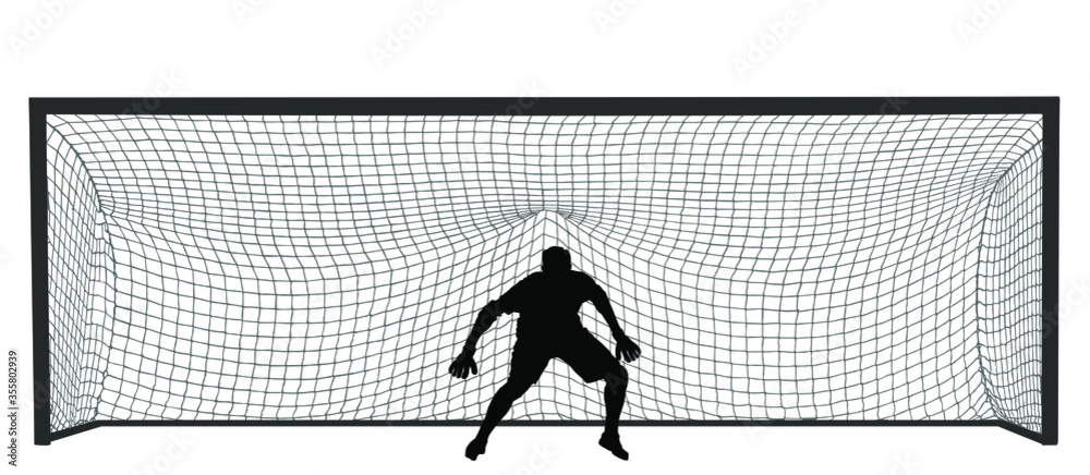 Vecteur Stock Soccer goalkeeper in front of goal net vector silhouette ...