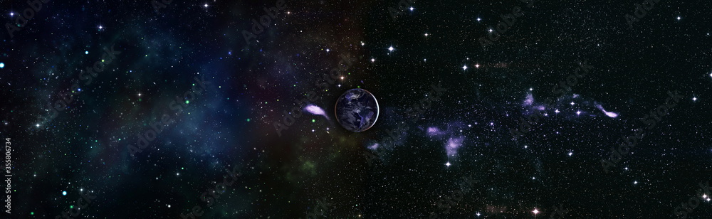 Panorama Earth in the outer space collage. Abstract wallpaper. Elements ...