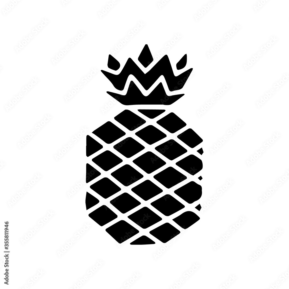 Black icon of pineapple fruit with leaf isolated on white background ...