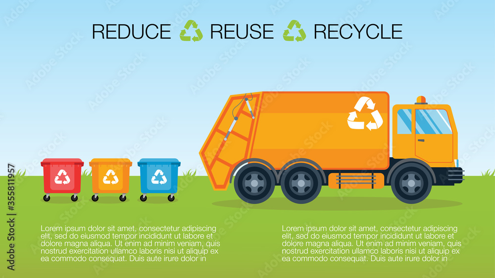 Sanitary vehicle garbage front loader truck. Waste management concept ...
