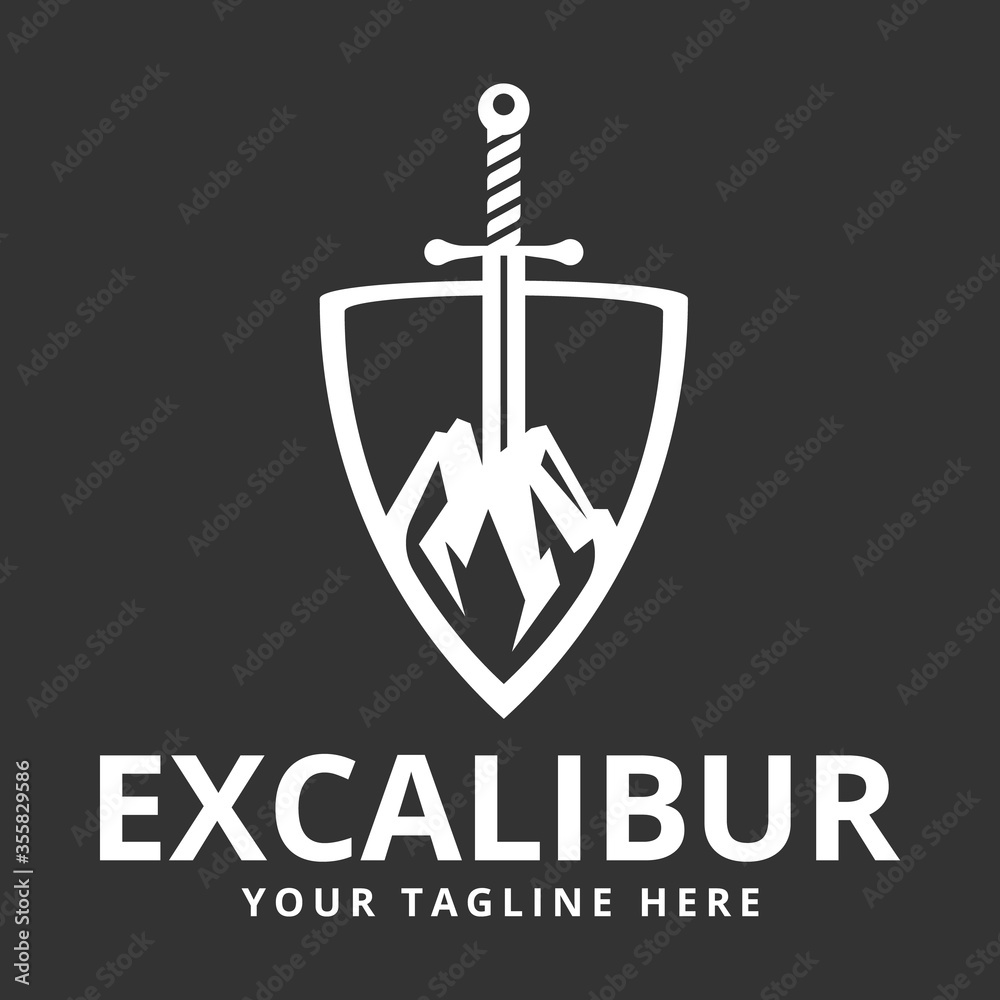 Excalibur (the sword in the stone) logo design template. Stock Vector ...