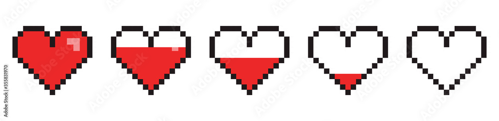 High quality pixel art heart icon sheet. Pixel, sprite sheet, 8 bit ...