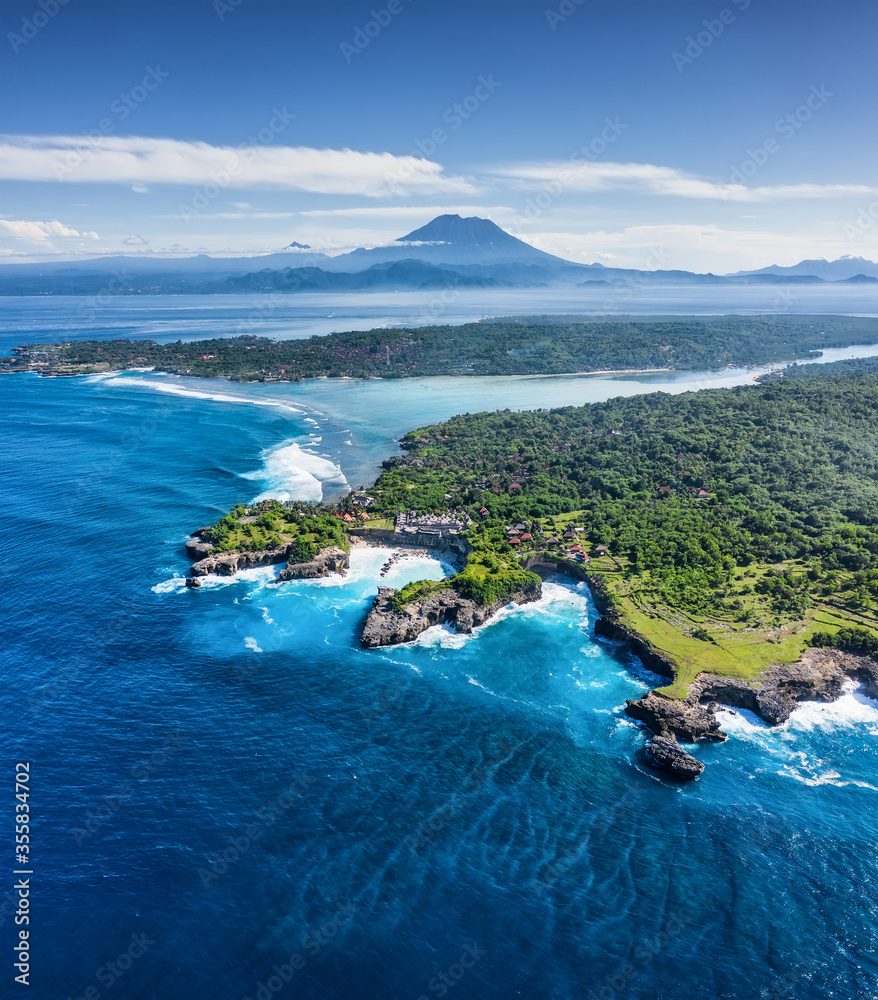 Aerial view at sea and rocks. Blue water background from top view ...