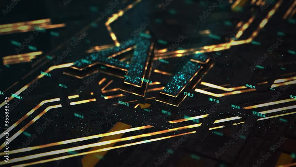 3D Render animation of AI Artificial intelligence in CPU chipset ...