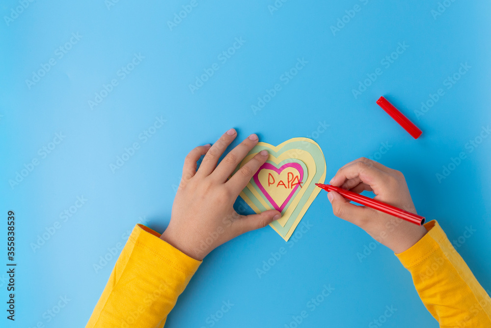 paper craft fathers day card, kids made paper kids hand drowing heart ...