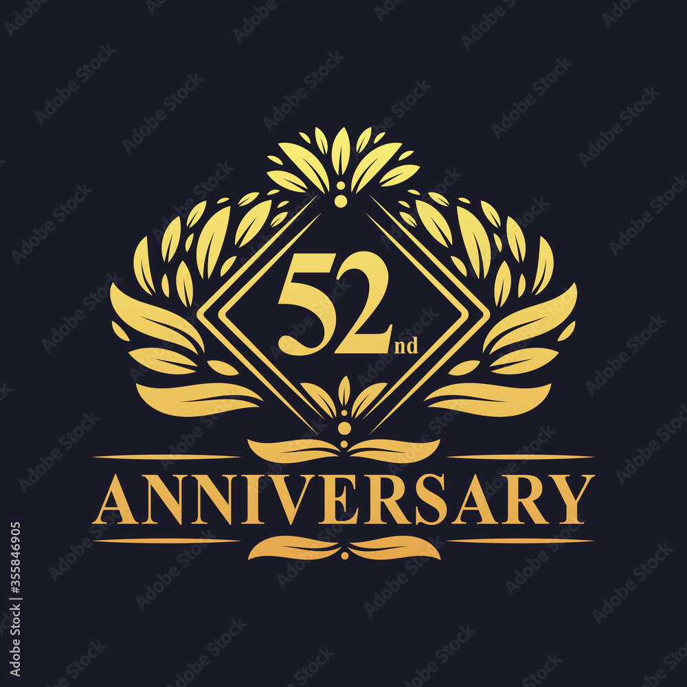 52 years Anniversary Logo, Luxury floral golden 52nd anniversary logo ...