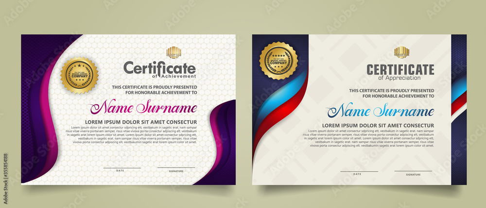 set horizontal certificate template with flow lines ornament and modern ...