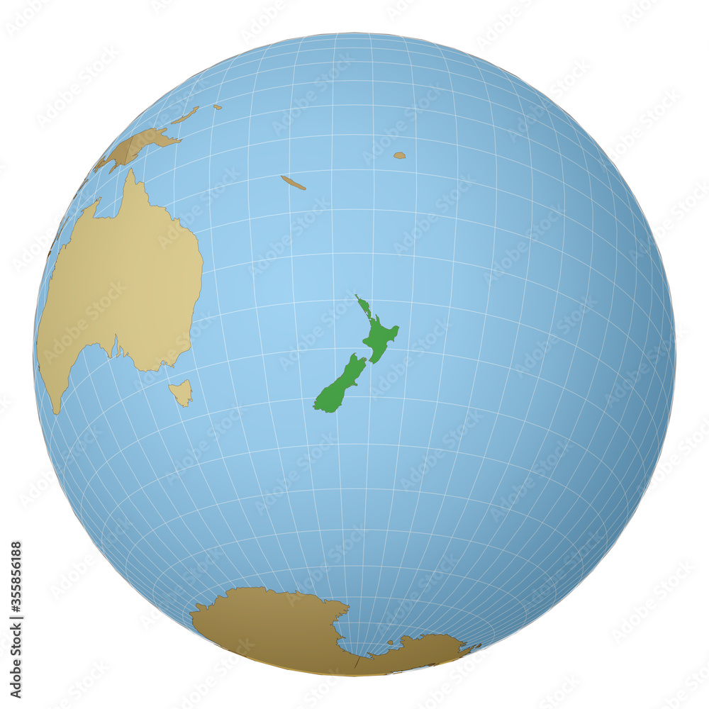 Globe centered to New Zealand. Country highlighted with green color on ...