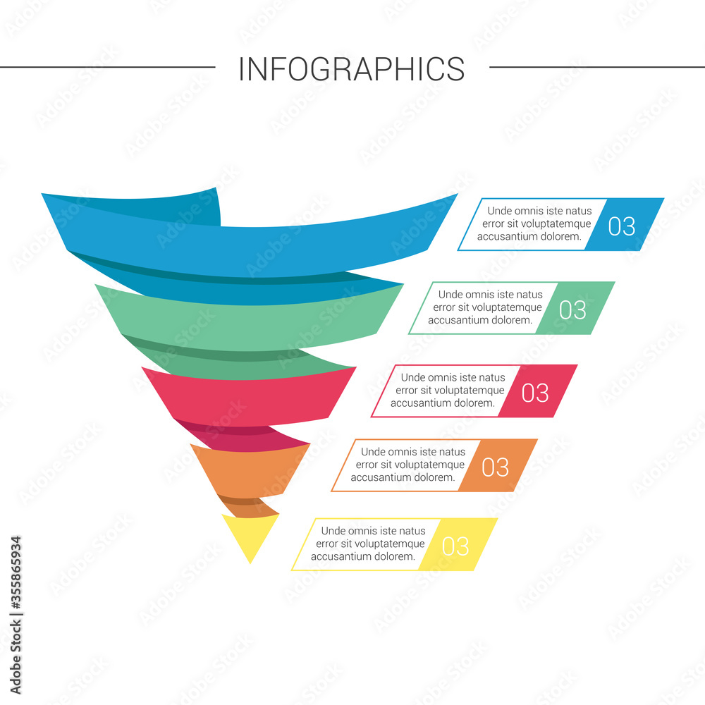 Pyramid Infographics. Funnel business pyramid with 5 charts Stock ...