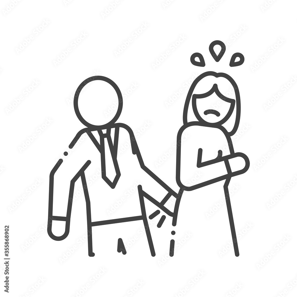 Sexual bullying black line icon. Woman harassment and violence. Sign ...
