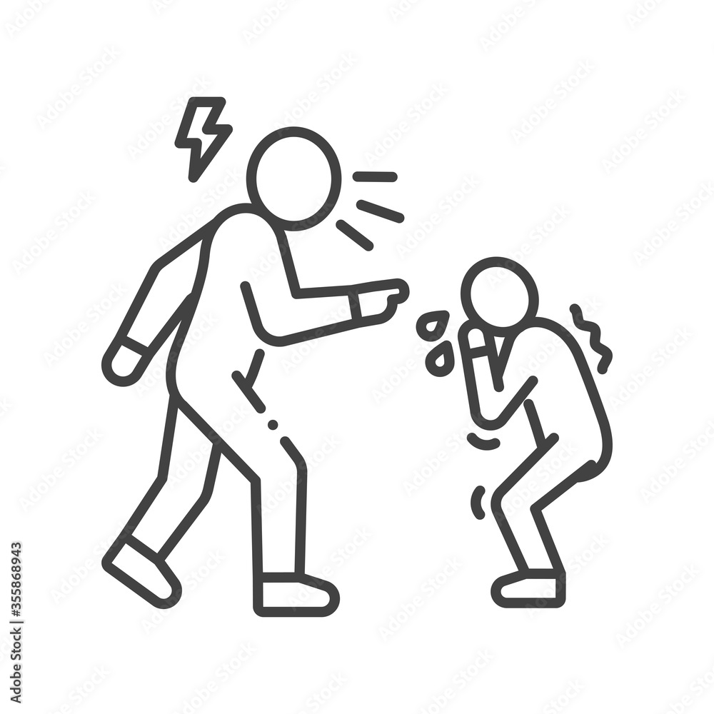 Parent bullying kid black line icon. Human rights. Child abuse ...
