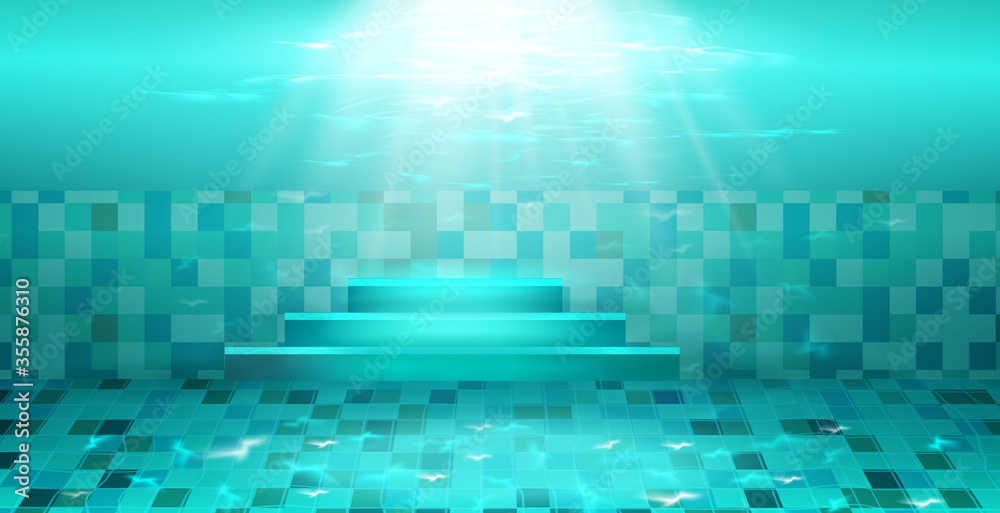 Swimming pool with blue water, ripples and highlights. Texture of water ...