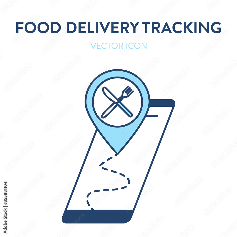 Food tracking icon. Vector outline illustration of smartphone screen ...