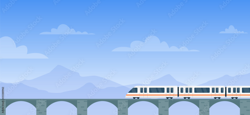 Travel by train vector illustration. Cartoon flat modern electric ...