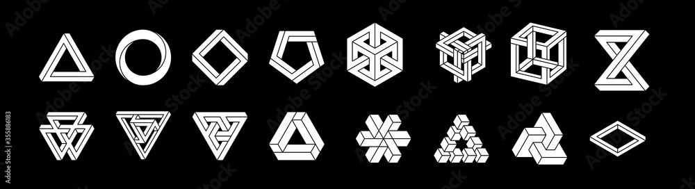 Set of impossible shapes. Optical Illusion. Vector Illustration ...