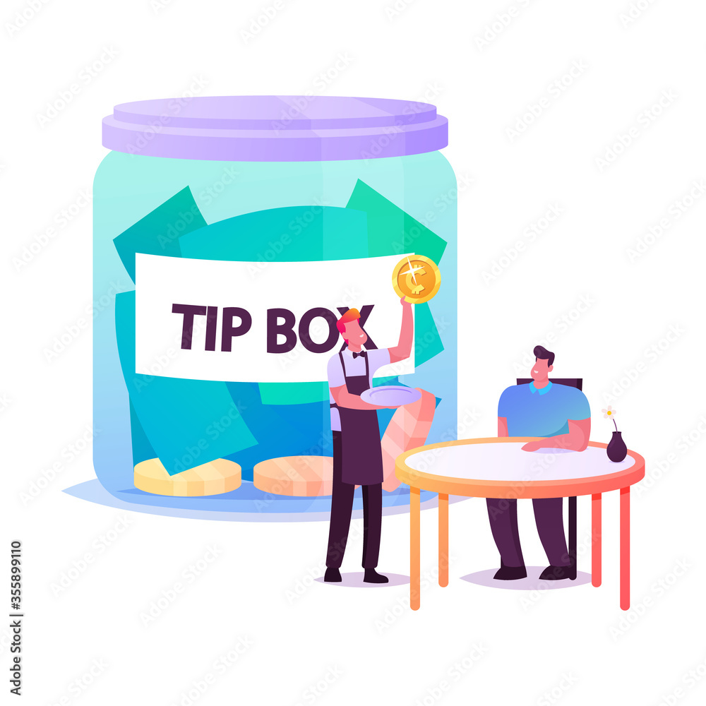 Visitor in Cafe Give Tips to Waiter, Male Character Sitting at Table in ...