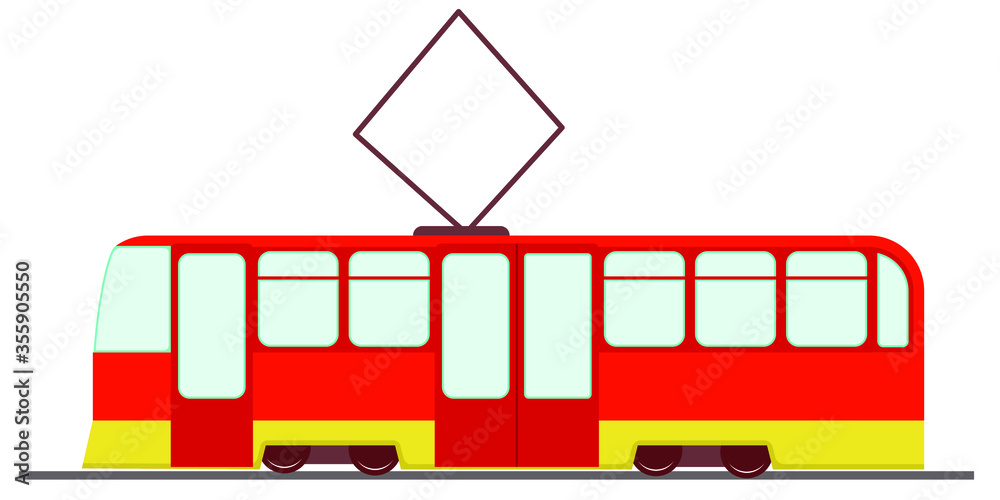 Tram. Isolated vector image on a white background. Clipart. Red tram ...
