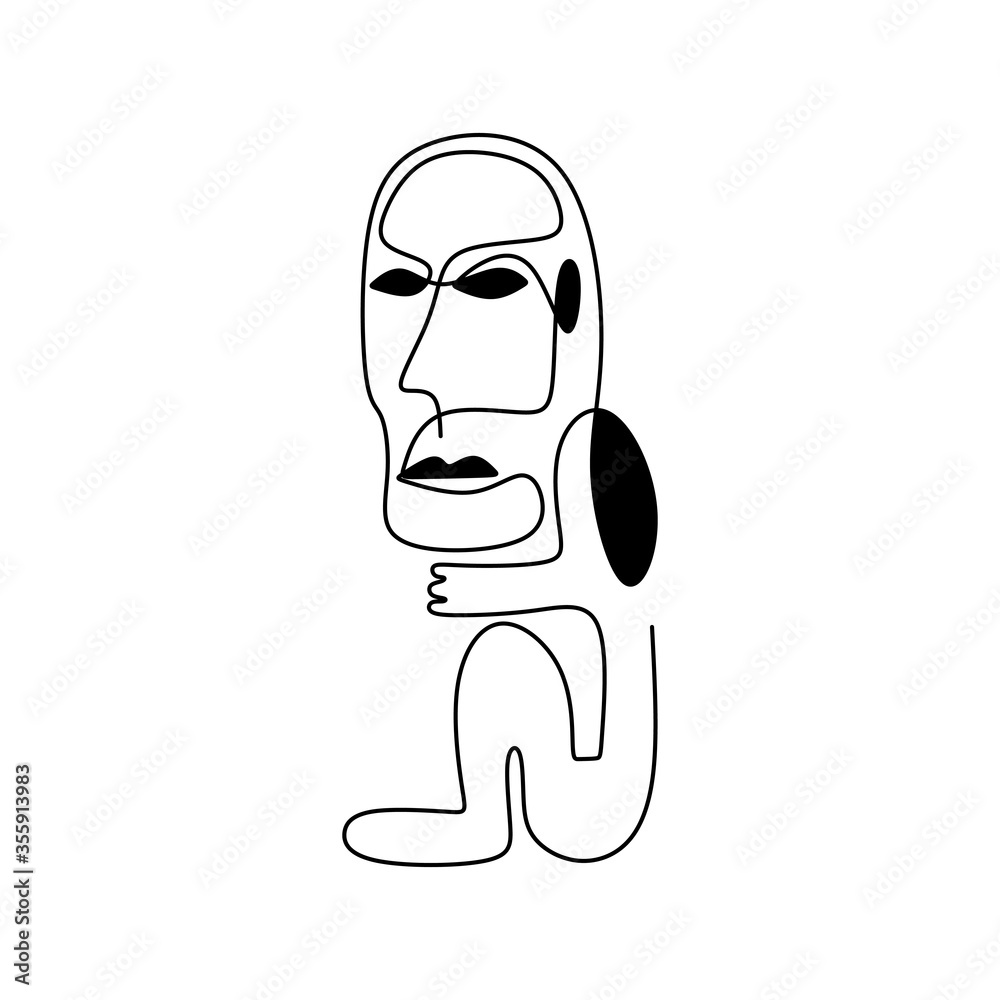 One line drawing ethnic human. Modern continuous line art tribal ...
