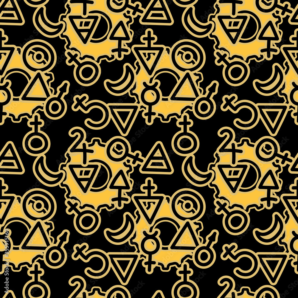 Seamless pattern with magical esoteric, runic symbols and steampunk ...