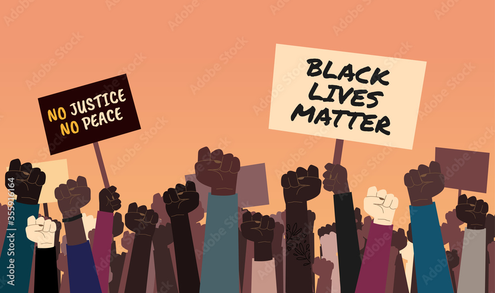 Stock vector illustration of anti-racist protesters with "Black Lives ...