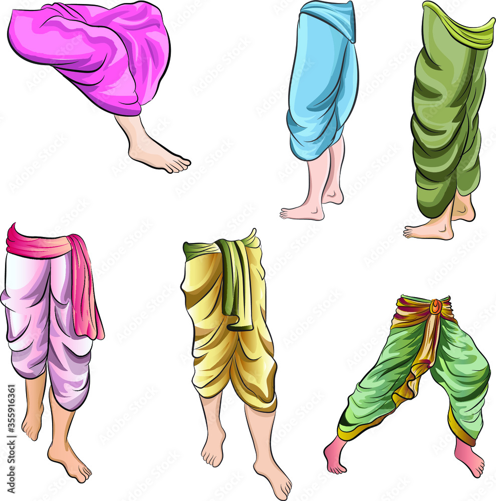 Different style Indian dhoti. uses to make different characters for ...