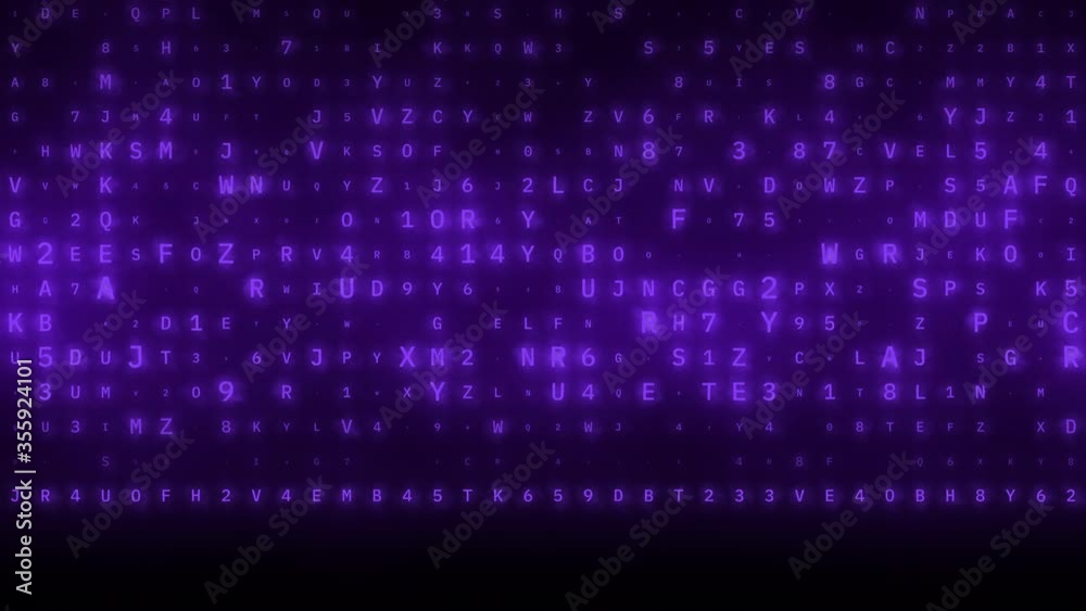 Transition vertical abstract letters and numbers. Glowing changing ...
