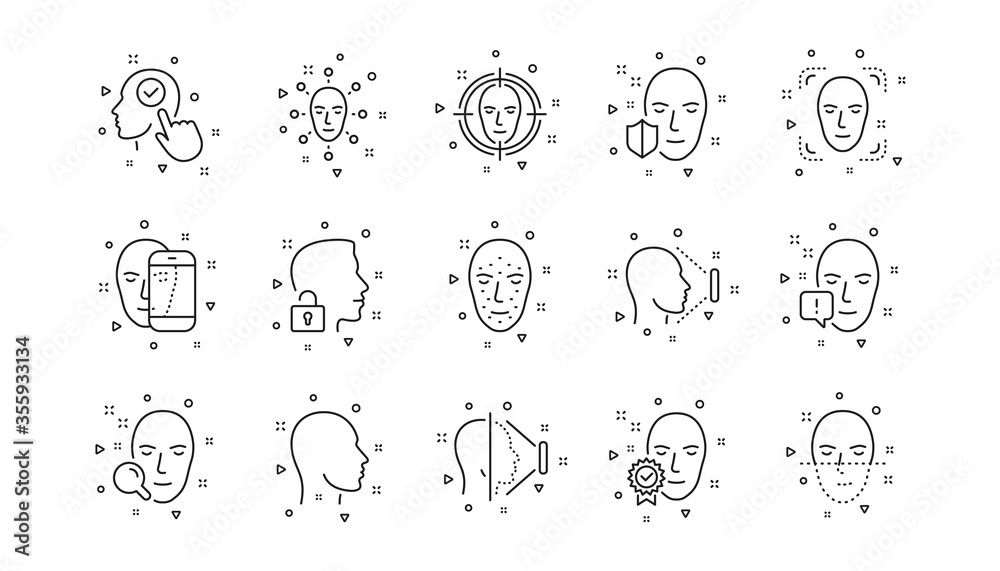 Biometrics detection, Face id and scanning. Face recognize line icons ...