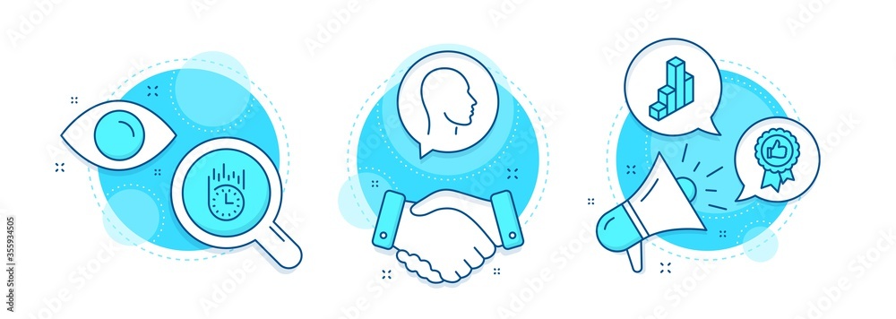 3d chart, Head and Positive feedback line icons set. Handshake deal ...